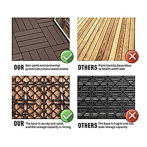 PANDAHOME 22 PCS Wood Plastic Composite Patio Deck Tiles, 12”x12” Interlocking Decking Tiles, Water Resistant for Indoor & Outdoor, 22 sq. ft - Brazilian Ipe