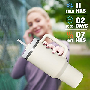 ANNA QUEEN 40 oz Tumbler With Handle and Straw Lid,Quencher H2.0 Vacuum Stainless Steel Insulated Tumblers,Travel Mug Iced Coffee Cup,Heat,Travel Mug for Hot and Cold Beverages