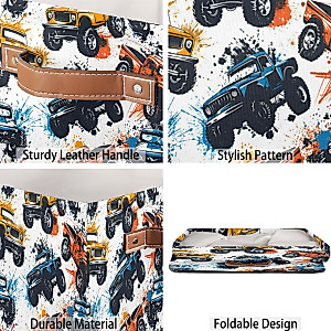 Tablerazzi Monster Truck Car Cube Storage Bin, 13 Inch Collapsible Fabric Storage Cube Bin, Foldable Cube Baskets for Shelf, Closet, Organizer