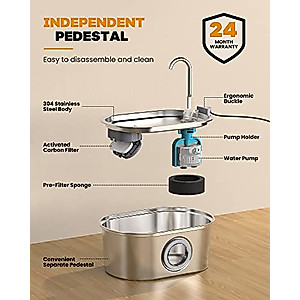 SOOFPET Cat Water Fountain with Water Level Window, 108oz/3.2L Water Fountain for Cats Inside, Stainless Steel Pet Water Fountain Dog Water Dispenser, Faucet Shape, Quiet Pump, for Dogs and Cats