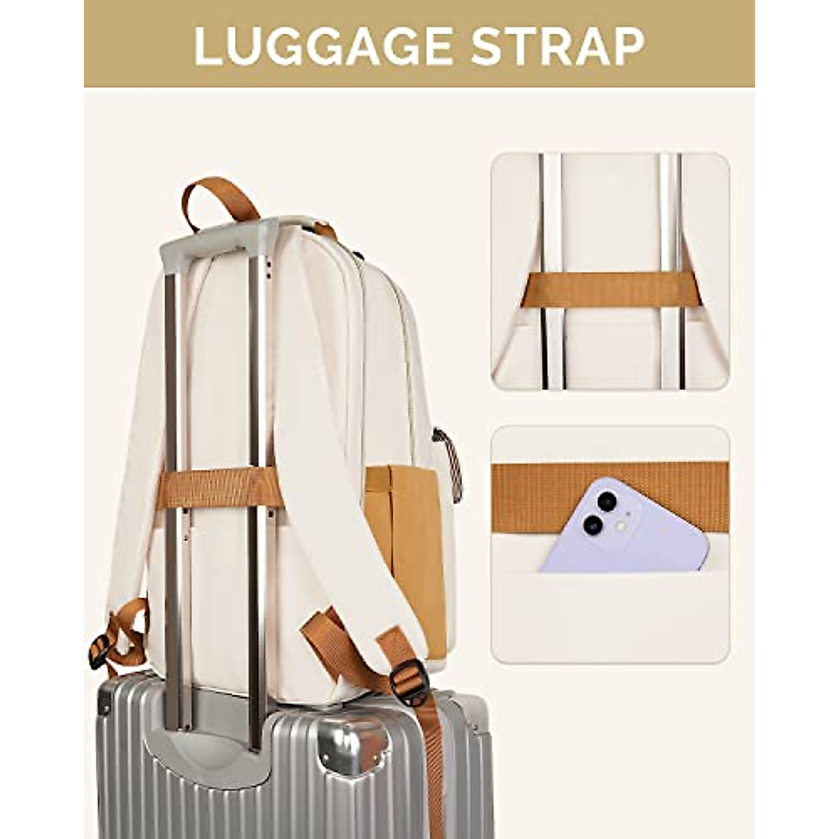 MATEIN Computer Backpack for Women, Large Anti Theft TSA 17 Inch Laptop Backpack with USB Charging Port, Durable Water Resistant Cute College Backpack Casual Daypack Purse for Work Travel, Beige