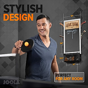 JOOLA Game Room Organizer with Ping Pong Paddle Holder, Table Tennis Ball Basket, Scoreboard, and Chalkboard