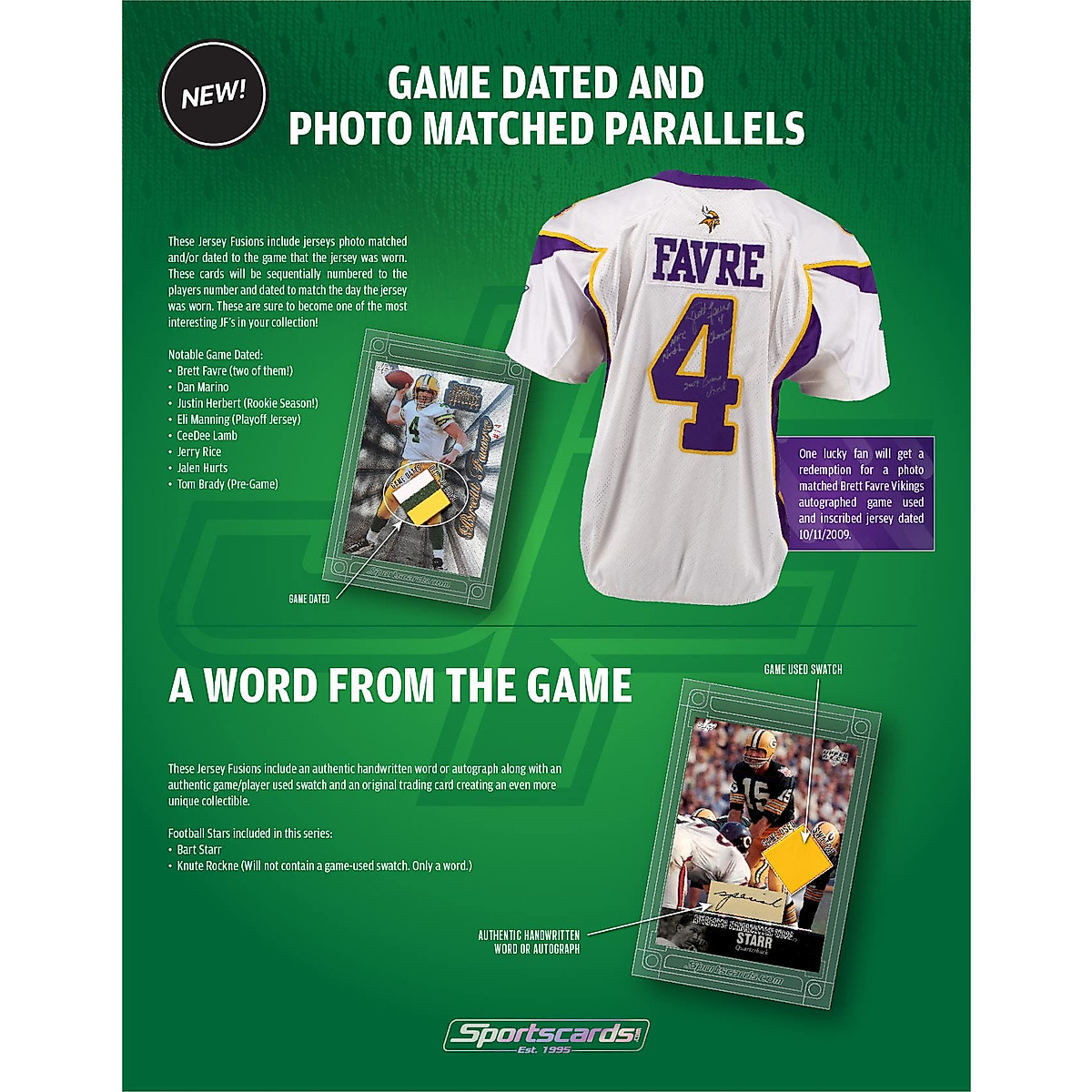 2022 Sportscards Jersey Fusion Football Edition Hobby Box - 1 Original Trading Card with an Authentic Player Worn Swatch or Patch