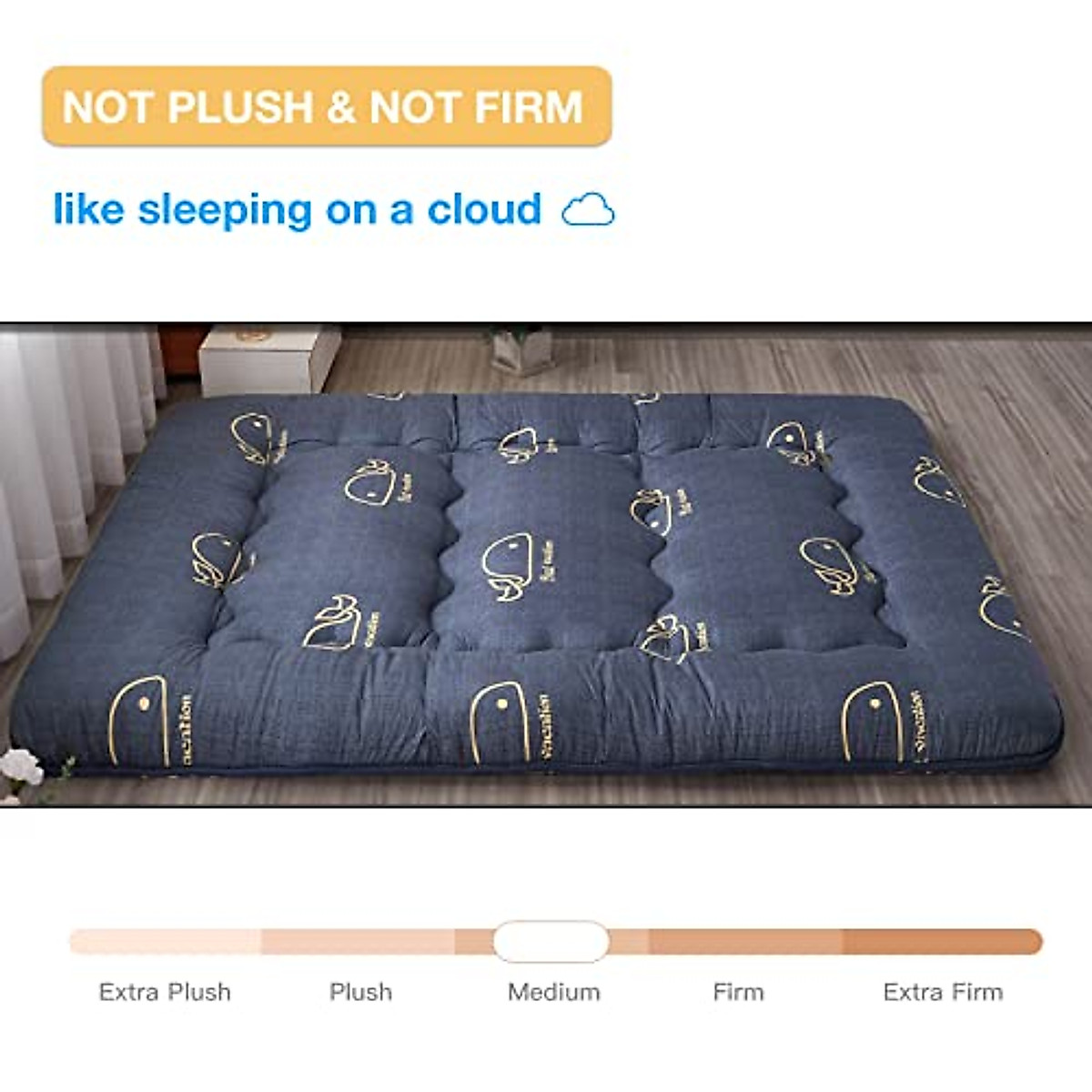 Heimorn Japanese Floor Mattress, Japanese Futon Mattress, Shikibuton Foldable & Portable Camping Mattress with Washable Cover, Whale Twin-XL