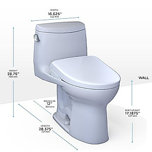 TOTO WASHLET+ UltraMax II One-Piece Elongated 1.28 GPF Toilet with Auto Flush WASHLET+ S7A Contemporary Bidet Seat, Cotton White - MW6044736CEFGA#01