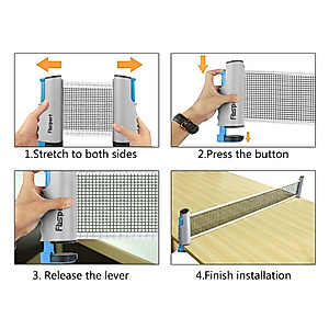 FBSPORT Ping Pong Paddle Set, Portable Table Tennis Set with Retractable Net, 2 Rackets, 6 Balls and Carry Bag for Children Adult Indoor/Outdoor Games, Gray