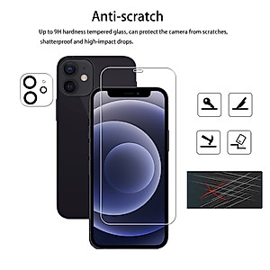 HKKAIS Screen Protector For iPhone 12 mini Tempered Glass 2-Pack Camera Lens Protector Film 2-Pack with Easy Alignment Tool