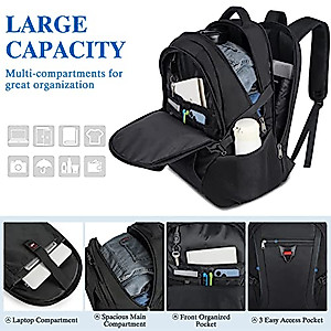 Travel Laptop Backpack 17 Inch Extra Large Backpack for Men Waterproof College School Backpack 17.3 TSA Friendly Travel Backpack with USB Charging Plug Mens Backpack Computer Backpack Black 45L