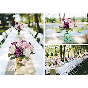 Artiflr Artificial Flowers Rose Bouquet 2 Pack Fake Flowers Silk Plastic Artificial White Roses 18 Heads Bridal Wedding Bouquet for Home Garden Party Wedding Decoration