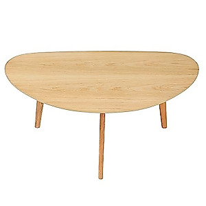 FIRMINANA Small Oval Coffee Table for Small Space Mid Century Modern Coffee Table for Living Room,Nature Wood,18.9" D x 33.47" W x 15.75" H