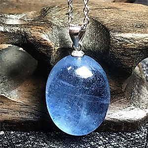 DUOVEKT Aquamarine Pendant Necklace, Natural Ocean Blue Aquamarine Stone Crystal for Women Man Oval 18x14x9mm Beads Gemstone Jewelry AAAAA