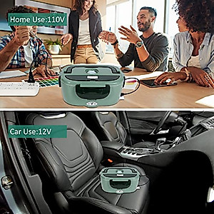 HANFFCAT Electric Lunch Box, Portable Box Food Heater Leak-Proof Sealing Ring Waterproof And For Car、Truck Work 12v 110v 55w ,Stainless Steel Container Spoon Fork、Handbag, Green (DRFH-02)
