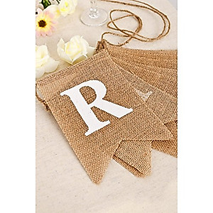 Koker MR and MRS Burlap Flag Garland for Wedding Banner, Bridal Shower, Engagement Photo Prop Backdrop Decorations, 8pcs