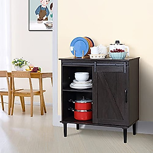 Finnhomy Farmhouse Sideboard Buffet Cabinet with Sliding Barn Door, Kitchen Storage Cabinet, Coffee Bar Cabinet, Accent Cabinet, 31.5X 15.75 x 34.65Inch, Dark Gray