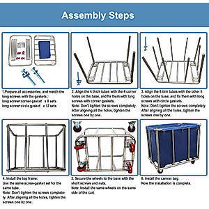 Commercial Laundry Cart with Wheels, 11.35 Bushels Large Laundry Roller with Removable Waterproof Canvas Lined Basket, Heavy Duty Stainless Steel Laundry Basket for Hotels and Hospitals