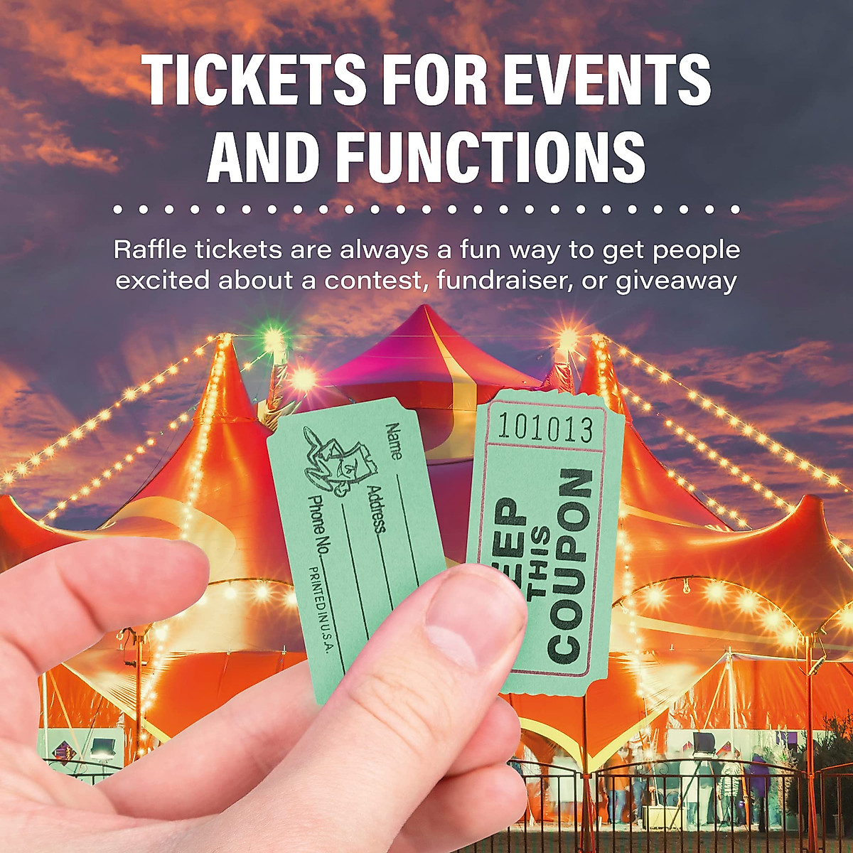 50/50 Raffle Tickets Double Roll - Bulk Box of 8 Colors - 2000 Ticket Count Per Roll - Easy Tear Away Stubs for Contact Info - Raffle Drum Tickets Roll for Drinks, Carnival, Chinese Auction, Events