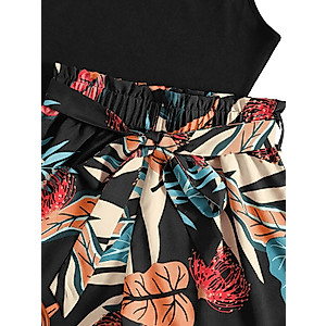 SOLY HUX Women's 2 Piece Outfits Summer Cami Top with Shorts Set Tropical Leaf Black S