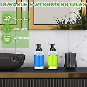 Eccliy 4 Pack 13 Oz Clear Glass Jar Soap Dispenser with Foaming Pump, Clear Thick Hand Liquid Dish Soap Dispenser Round Bottles for Bath Home Kitchen Oil Lotion(Clear)