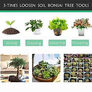 Honiwu Root Rake for Bonsai, Stainless Steel 3-Prong Loosen Soil Bonsai Tree Tools with Ergonomic Handle for Garden Lawn