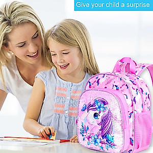 UFNDC Toddler Backpack for Girls, Kids Cute Unicorn Preschool Bookbag,Kindergarten Sequin School Bag