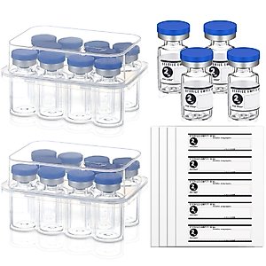 Threlaco 20 Sealed Sterile Empty Vials with Self Healing Injection Port Glass Penicillin Bottle with 20 Label Stickers (2ml)