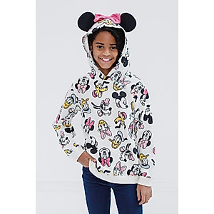Disney Minnie Mouse Little Girls Fleece Pullover Hoodie White/Bow 7-8