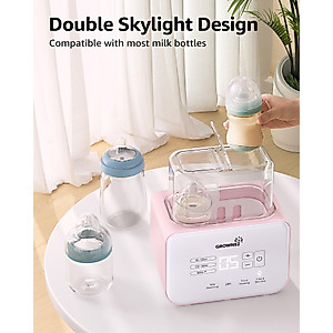 Baby Bottle Warmer, Gronwsy 8-in-1 Fast Milk Warmer with Timer Breastmilk or Formula, Fits 2 Bottles, Accurate Temperature Control, with Defrost, Sterili-zing, Keep, Heat Baby Food Jars Function