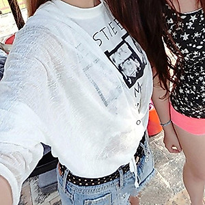 MoYoTo Women's Fashion Black Double Punk Thin Studded Genuine Leather Jean Belt (200CM, Black)