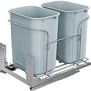 YITAHOME Double 27 Quart Pull-Out Trash Can with Soft-Close Slides, Sliding Under Mount Kitchen Waste Garbage Container for 20.9" W x 25" D x 20.9" H Minimum Cabinets, Gray