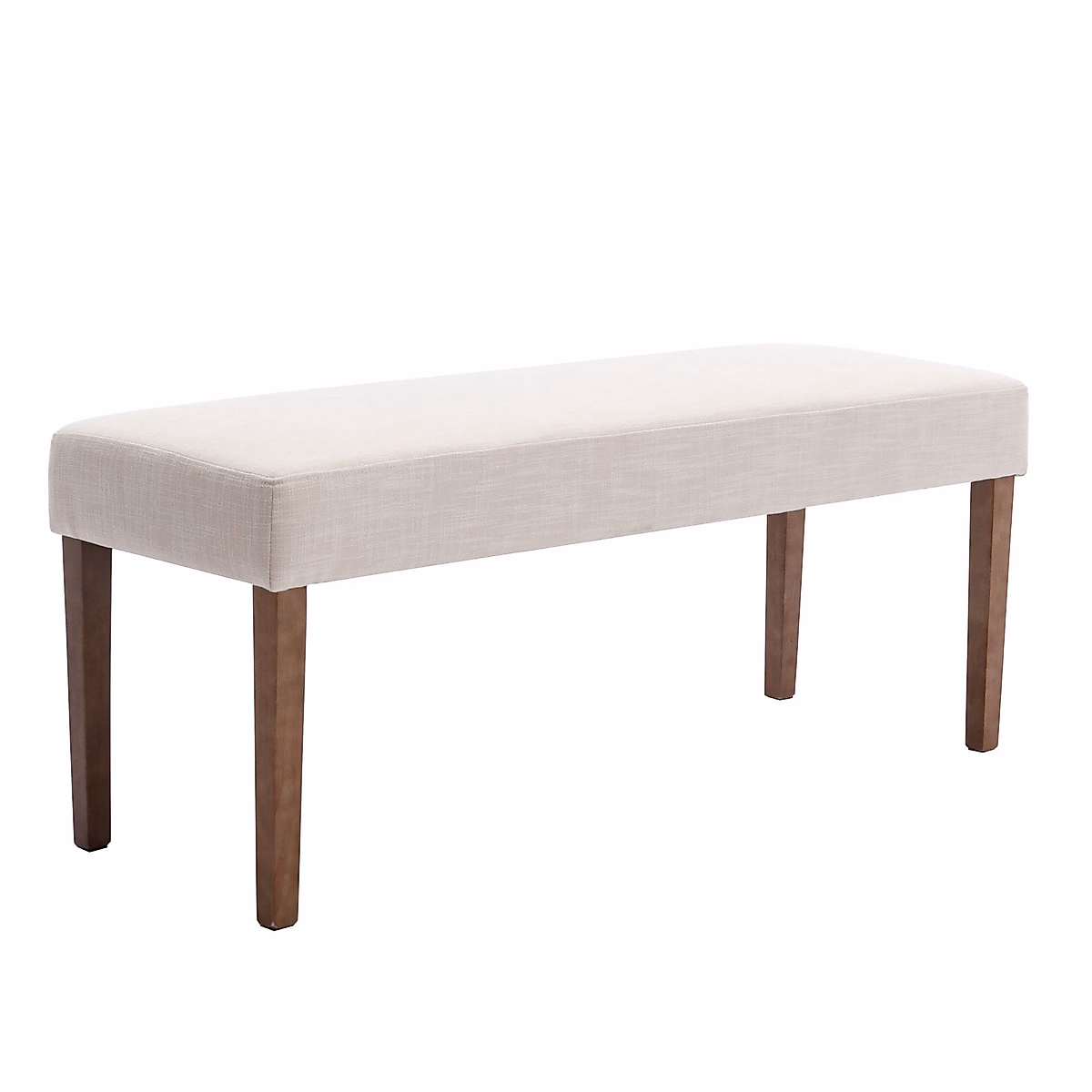 LIVINOVA Farmhouse Upholstered Dining Bench Seat, 45" Linen Entryway Bench with Natural Wood Legs, Mid Century Modern End of Bed Bench for Kitchen Bedroom Living Room Hallway, for 2-3 Person, Beige