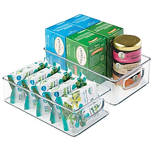 mDesign Small Plastic Kitchen Storage Container Bin with Handles - Organization in Pantry, Refrigerator or Freezer - Food Organizer for Fruit, Yogurt, Squeeze Pouches, Ligne Collection, 2 Pack, Clear
