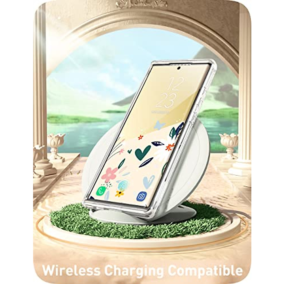 i-Blason Cosmo Series for Samsung Galaxy S23 Ultra Case 6.8" (2023 Release), [Fingerprint ID Compatible] Slim Full-Body Stylish Protective Case with Built-in Screen Protector (Flower Paint)