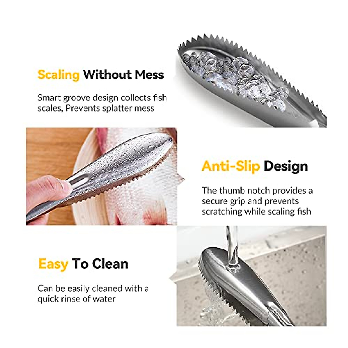 ADORAMBLING Fish Scaler Stainless Steel Fish Scaler Remover with 58 Sawtooth Easily Remove Fish Scales Fish Descalers Fish Scraper for Chef and Home Cooks