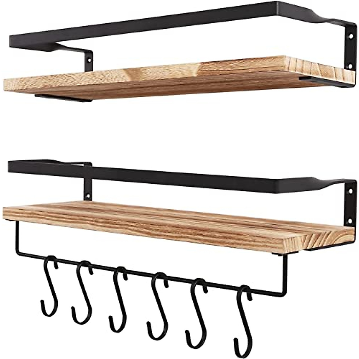 Floating Shelves, Wall Shelf Outdoor, 42x15x8 cm, Shelving Unit for Wall, Towel Holder 6 Hooks, Kitchen Spice Rack, Storage Organiser Shelf for Bedroom, Bathroom, Living Room, Office