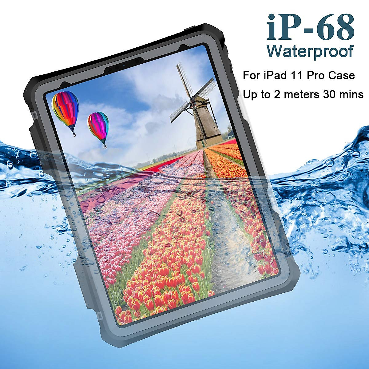Transy for iPad Pro 11 Case - Black Waterproof Case for iPad Pro 11 Inch 2020 2021 2022 New Clear Full Body Protection Bumper Case Shockproof Dustproof with Ring Stand Strap Built in Pen Holder
