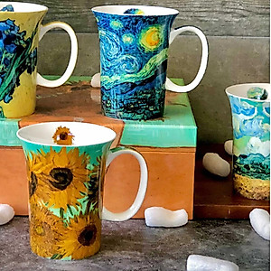 McIntosh Van Gogh Fine Bone China Set of 4 Mugs with Matching Gift Box (11 oz)