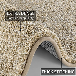 Yimobra Bathroom Rugs, Extra Soft Comfortable Bath Rugs, Non-Slip, Water Absorbent and Thick Bathroom Floor Mat, Machine Washine, Shaggy Rugs for Shower Bathtubs, 24"x17", Beige