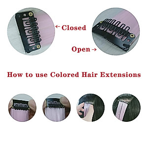 12 PCS Pink Hair Extensions Clip in 22 Inch Highlights Hair Extensions for Kids Girls Straight Hair Synthetic Hairpieces Halloween Cosplay Party Christmas New Year Gift