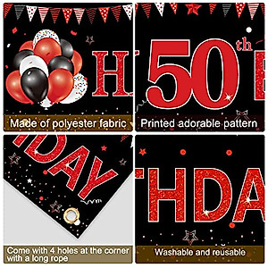 Red Black Happy 50th Birthday Banner Decorations for Women Men, Black and Red Happy 50 Bday Yard Banner Sign Party Supplies, 50 Year Old Birthday Decor for Indoor Outdoor