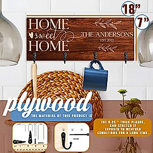 Personalized Wood Coffee Mug Holder w/Name & Text - 7"x18" - Customized Wall Mounted Cup Hooks for Kitchen Decor Gifts - Custom Glass Rack Organizer Wooden Sign Hanger - Kitchen Hanging Organizers C1