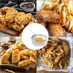 Stainless Steel Fry Basket, 12.6''/14.7'' Round Wire Mesh Fry Basket, French Chips Fry Serving Food Presentation Tableware with Folding Handles, Deep Fryer Accessories