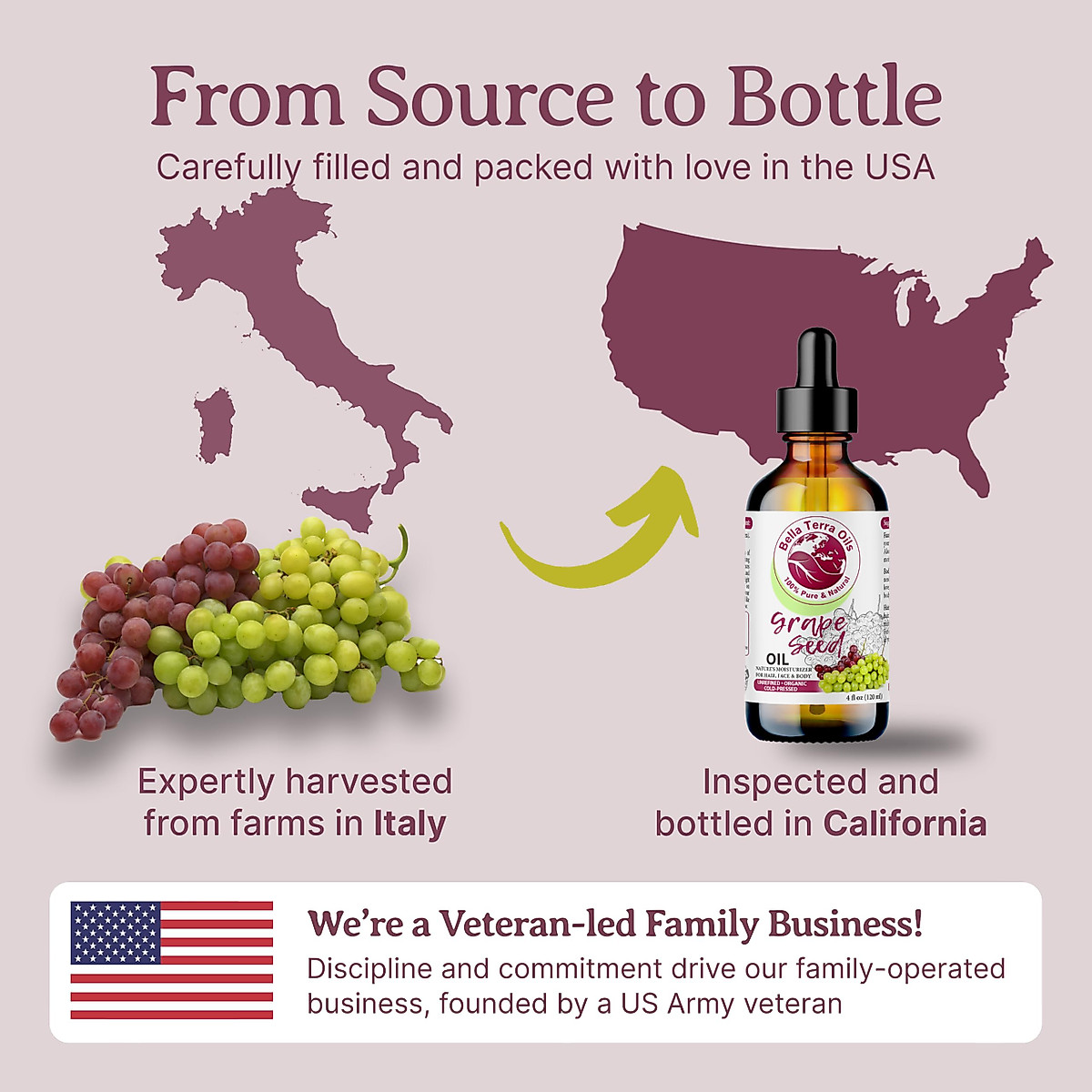 Bella Terra Oils - Organic Grape Seed Oil 4oz - Crafted from Pristine Organic Grapes, Packed with Procyanidins & Vitamin F, Unveiling a Radiant Skin Legacy