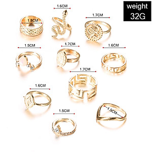 Zeshimb Boho Crystal Stackable Rings Vintage Snake Finger Rings Sparkling Rhinestone Knuckle Rings Gold Serpent Finger Rings Jewelry for Women and Girls
