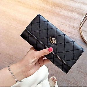 Todd Grace Fashion Ladies Purse Elegant Clutch Crown Wallet Long Wallet Leather Wallet (black)