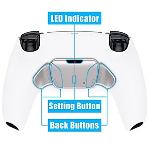 eXtremeRate White Programmable Real Metal Buttons (RMB) Version RISE4 Remap Kit for PS5 Controller BDM 010 & BDM 020, Upgrade Board & Redesigned Back Shell & 4 Back Buttons for PS5 Controller