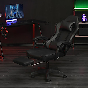 Ergonomic Office Chair, Home Office Desk Chairs with Wheels and Plastic Legs, High Back Computer Chair Rolling Chair with Adjustable Headrest (Black, Linkage Armrest)