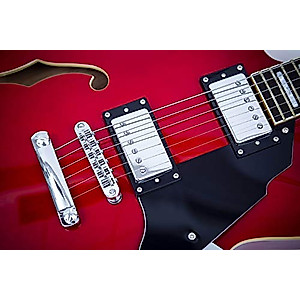 Grote Full Scale Electric Guitar Semi-Hollow Body Guitar Stainless Steel Frets(Red)