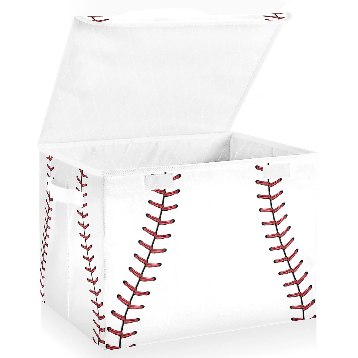 WELLDAY Baseball Grain Storage Baskets Foldable Cube Storage Bin with Lids and Handle, 16.5x12.6x11.8 In Storage Boxes for Toys, Shelves, Closet, Bedroom, Nursery