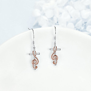 MONGAS Musical Note Cross Earrings For Women Sterling Silver Conformation Jewelry Gifts For Women