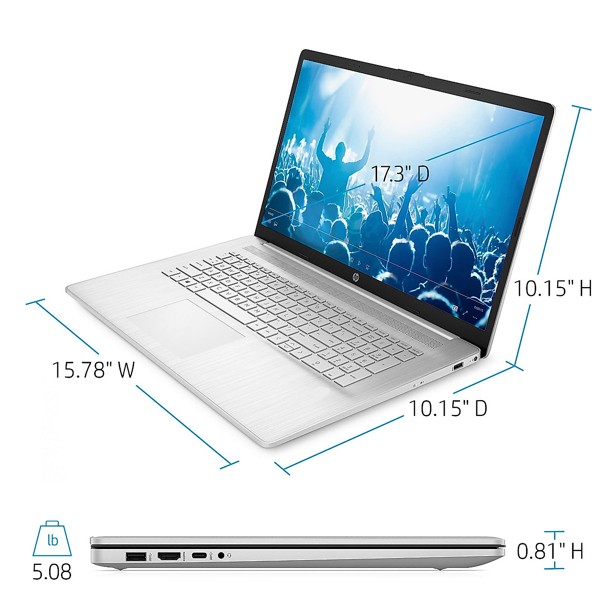 2022 HP High Performance Business Laptop-17.3'' FHD IPS-Intel i5-1135G7 4-Core-Iris Xe Graphics-16GB DDR4-512GB SSD-USB-C-Fullsize Backlit Keyboard-Windows 11 w/ 32GB USB,Silver,17-CN0000